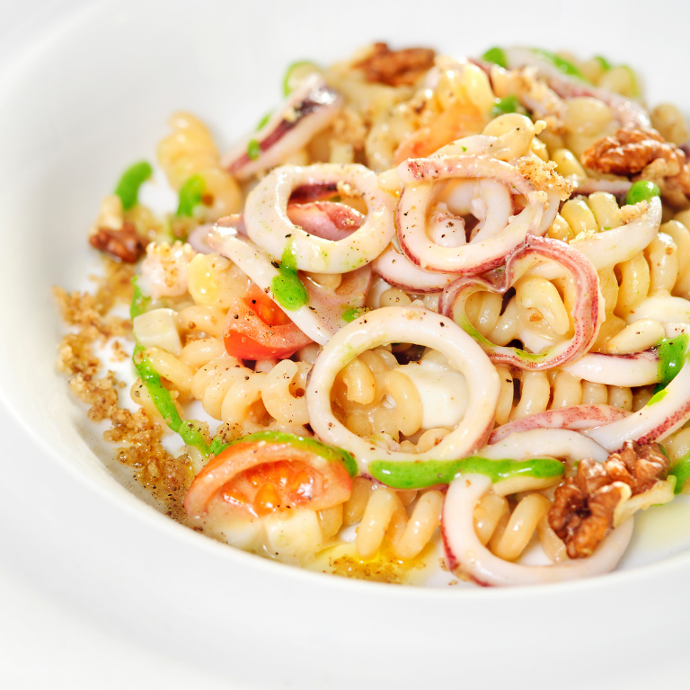 Recipe Fusilli Corti col Buco in fish squid ragout, smoked provola from ...